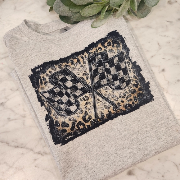 Gildan | Tops | Racing Shirt Cute Popular Cheetah Print Checkered Flag Race | Poshmark